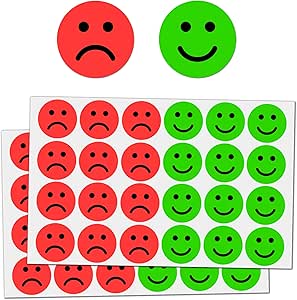 1800 Pack, Happy/Sad Smiling Face Emotion Stickers - 2.5cm, Red/Green ...