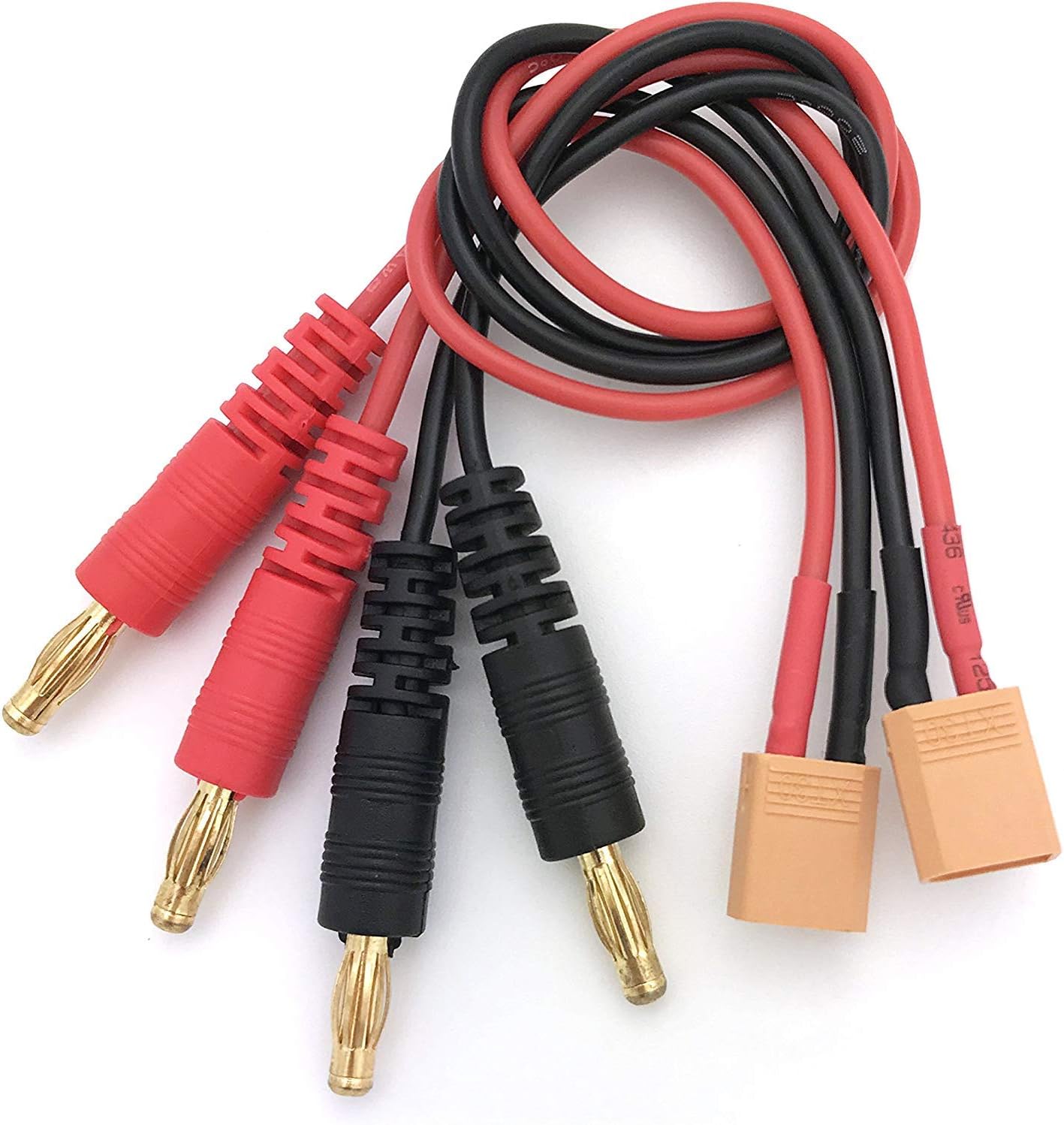 FLY RC 2 PCS RC Battery Charge Cable XT30 Female Plug to 4mm Bullet Banana Connector 16AWG Wire ...