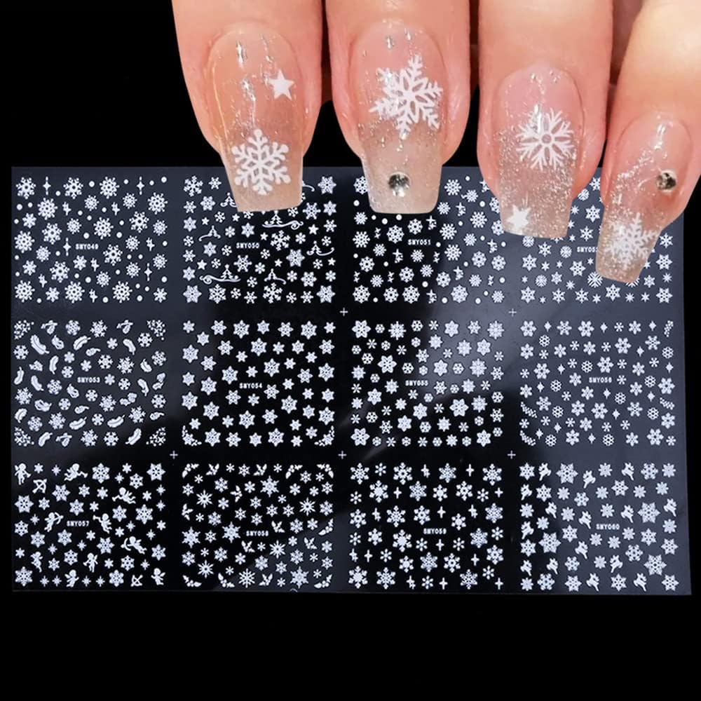 Amazon.com: White Snowflake Nail Art Stickers Decal Snowflake Nail ...