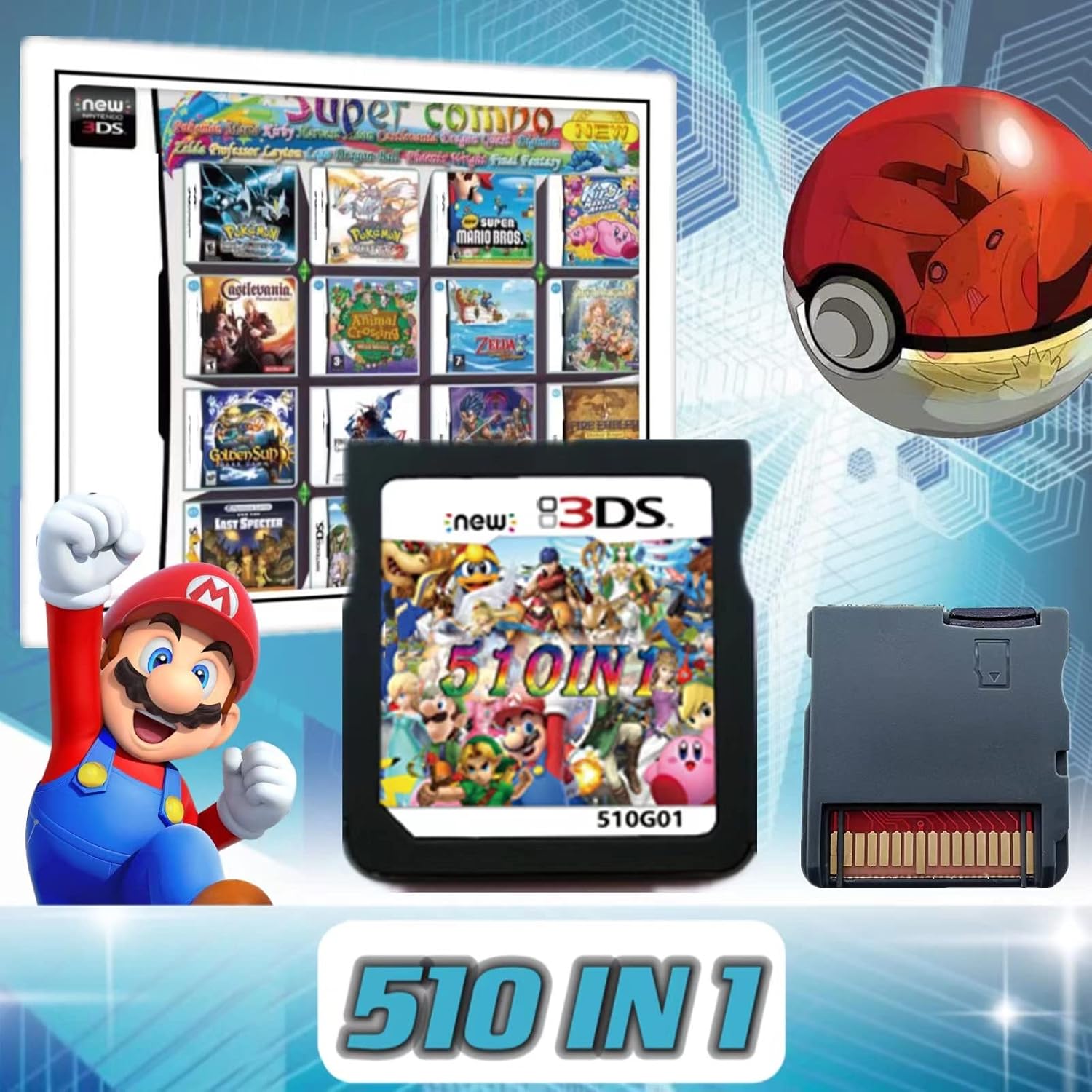 Amazon.com: Super Combination 510 in 1 Retro Classic DS Game Card ...