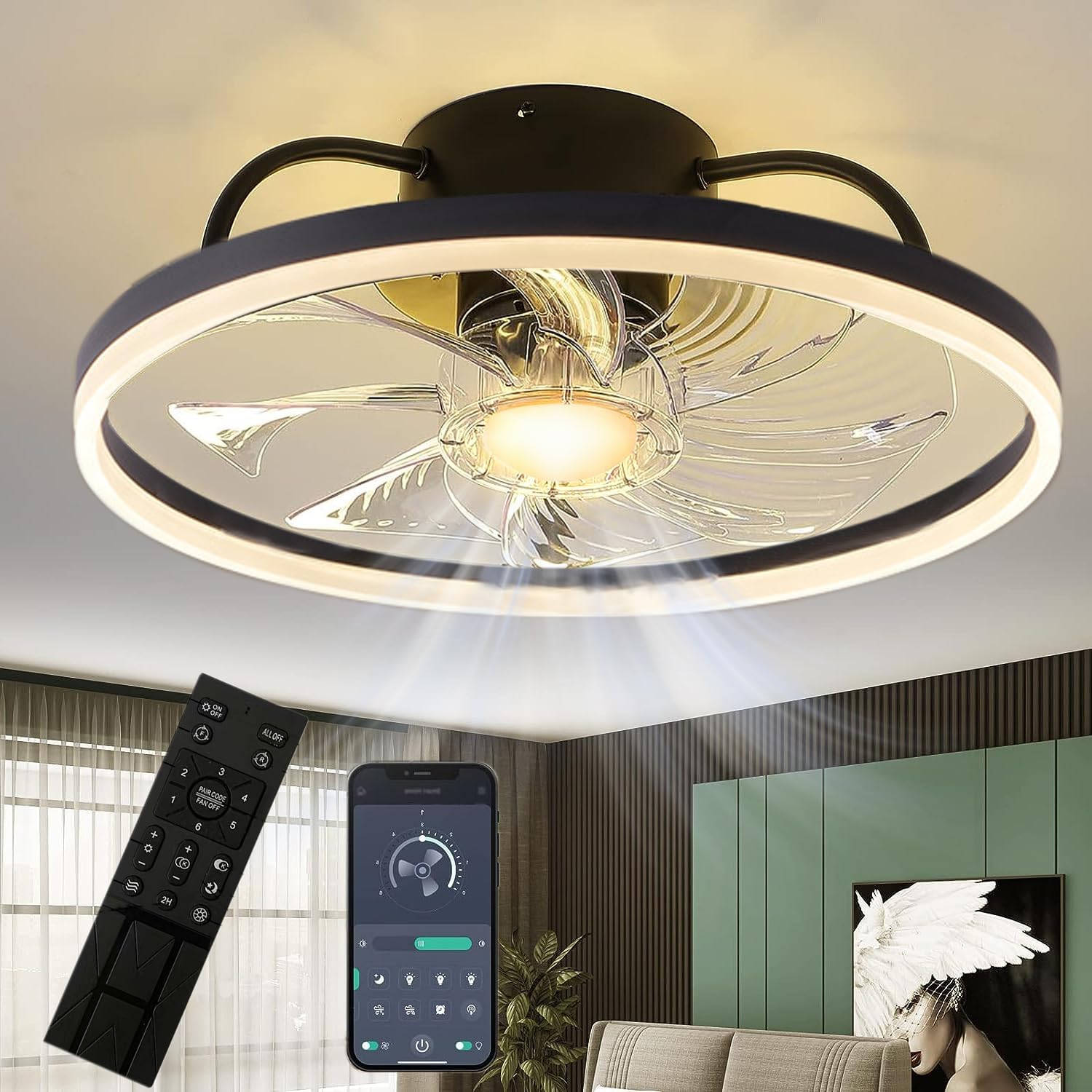 SPNOR Ceiling Fans with Lights, Low Profile Modern Ceiling Fans with ...