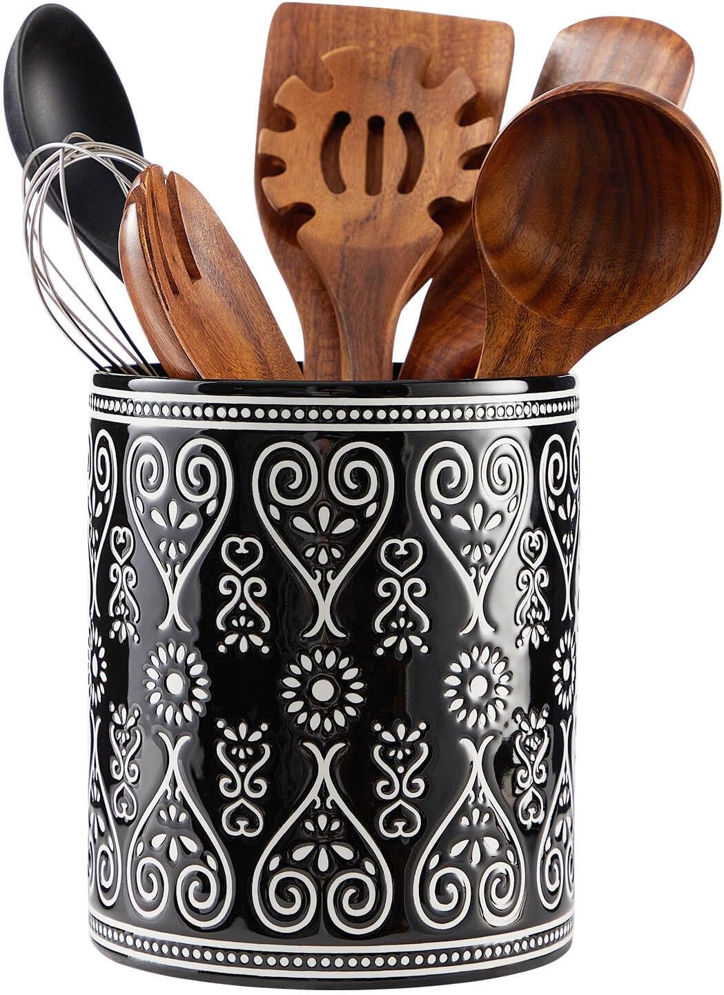 Amazon.com: Mud Pie Farmhouse Ceramic Triple Utensil Holder : Home ...