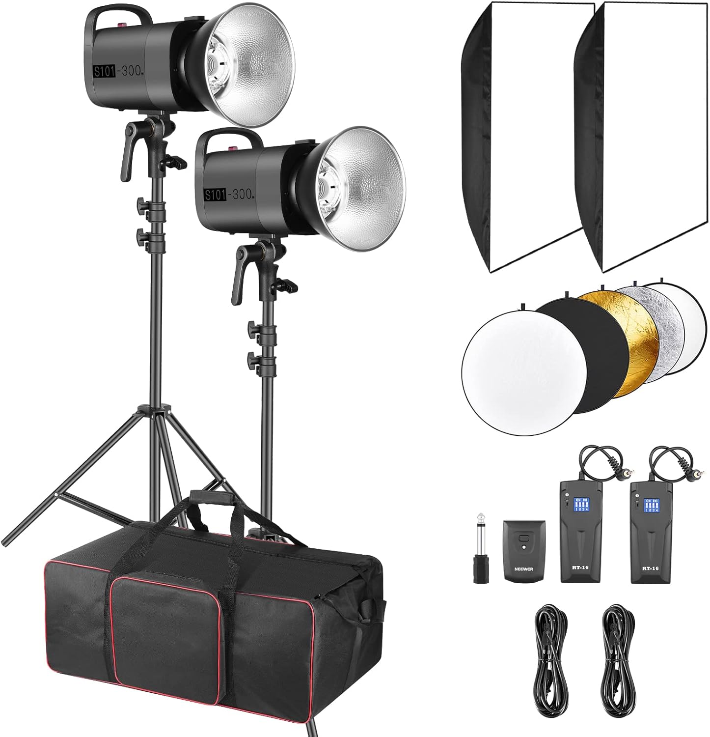 Neewer 600W Photo Studio Strobe Flash Lighting Kit：(2)Monolights S101 ...