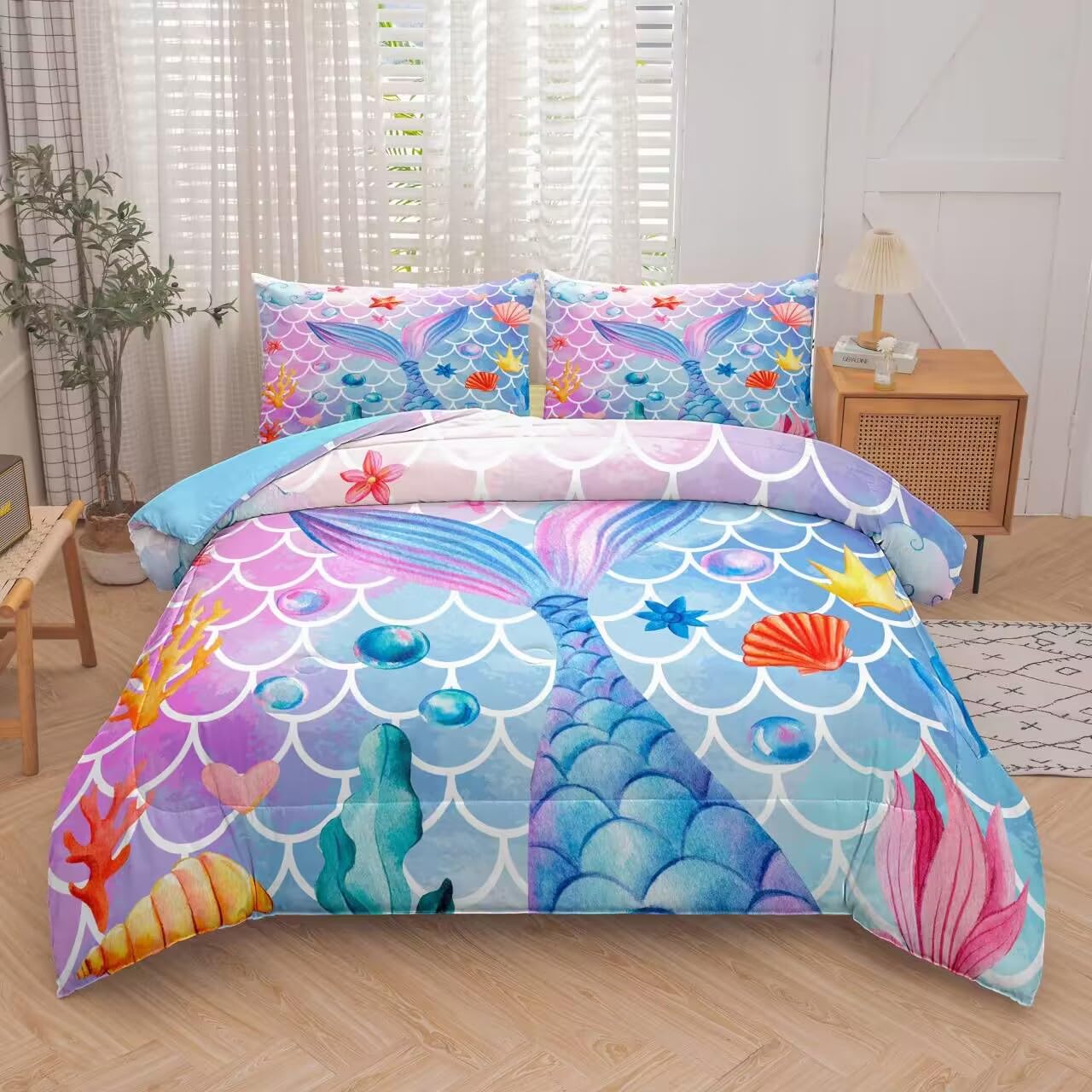 Amazon.com: NINENINE Mermaid Comforter Sets,Full Size Girls Bedding Set ...