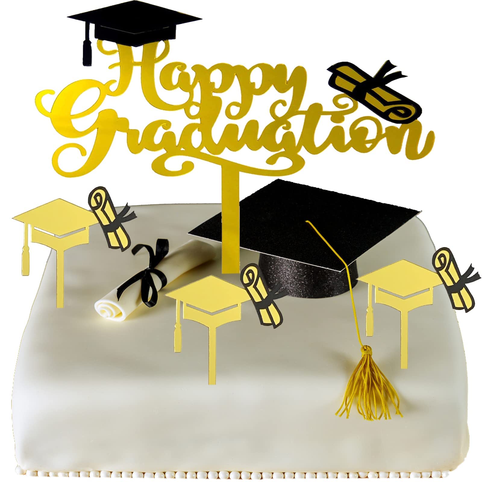 ANCTEY Graduation Cake Toppers Set, Acrylic 1 Big Happy Graduation Cake ...