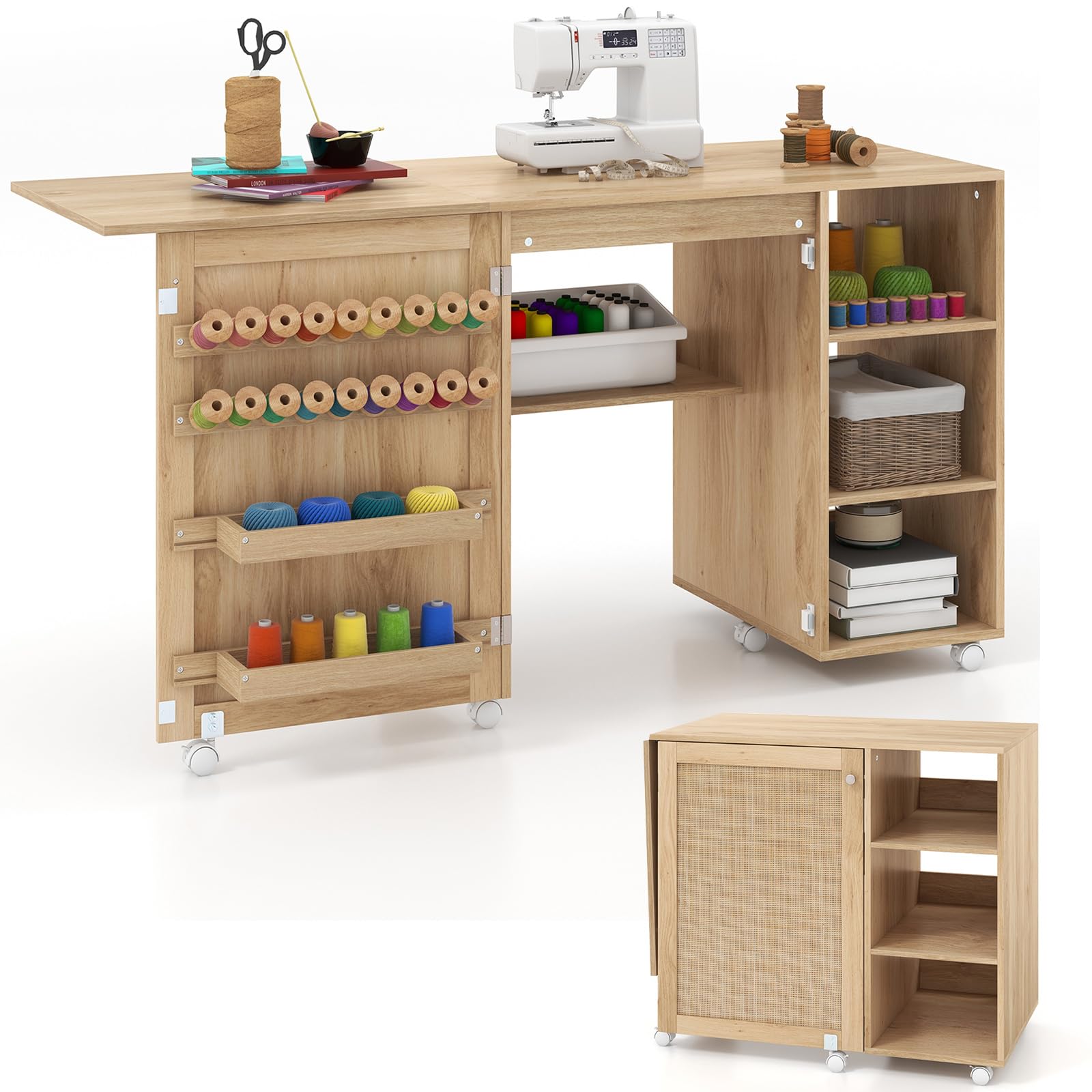 Amazon.com: Giantex Folding Rattan Sewing Table - Boho Sewing Machine ...