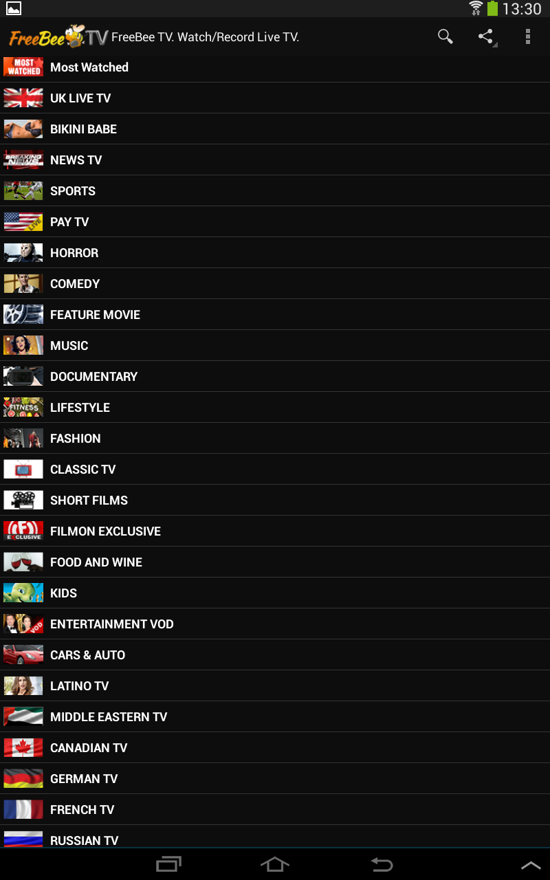 Aplicación FreeBee TV en Amazon Appstore