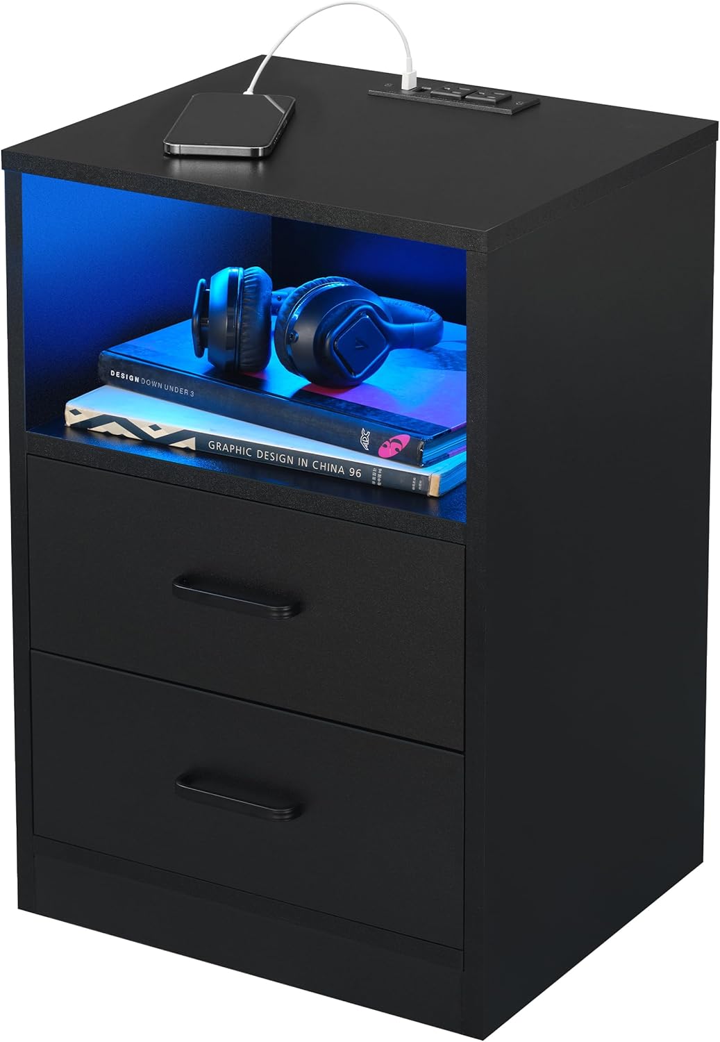 Amazon.com: PrimeZone LED Nightstand with Charging Station - Modern ...