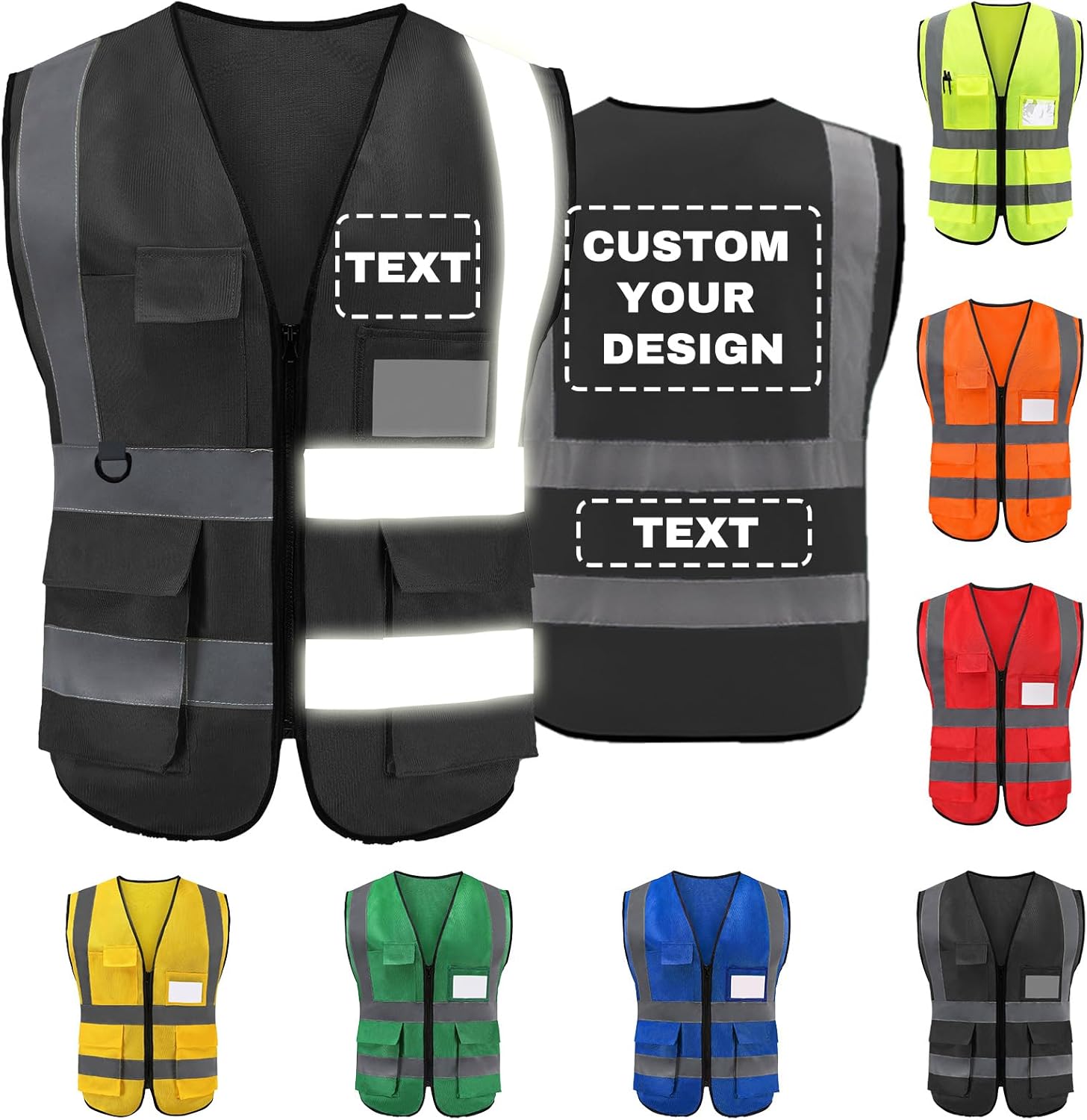 Amazon.com: Custom Safety Vest with Logo Text | 5 Pockets,Class 2 High ...