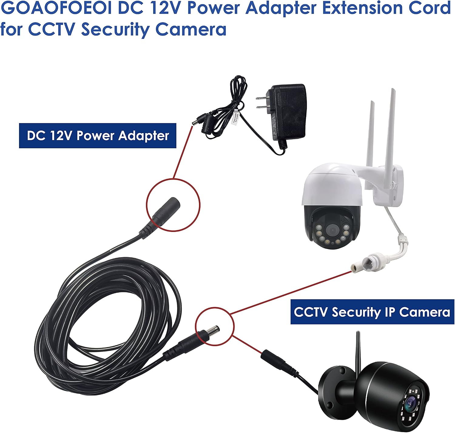 10m(30ft) 2.1mm x 5.5mm Male to Female 12V DC Power Extension Cable ...