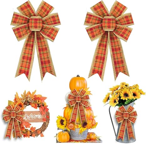 Amazon.com: 2PCS Fall Wreath Bows, Autumn Harvest Orange Bows for ...