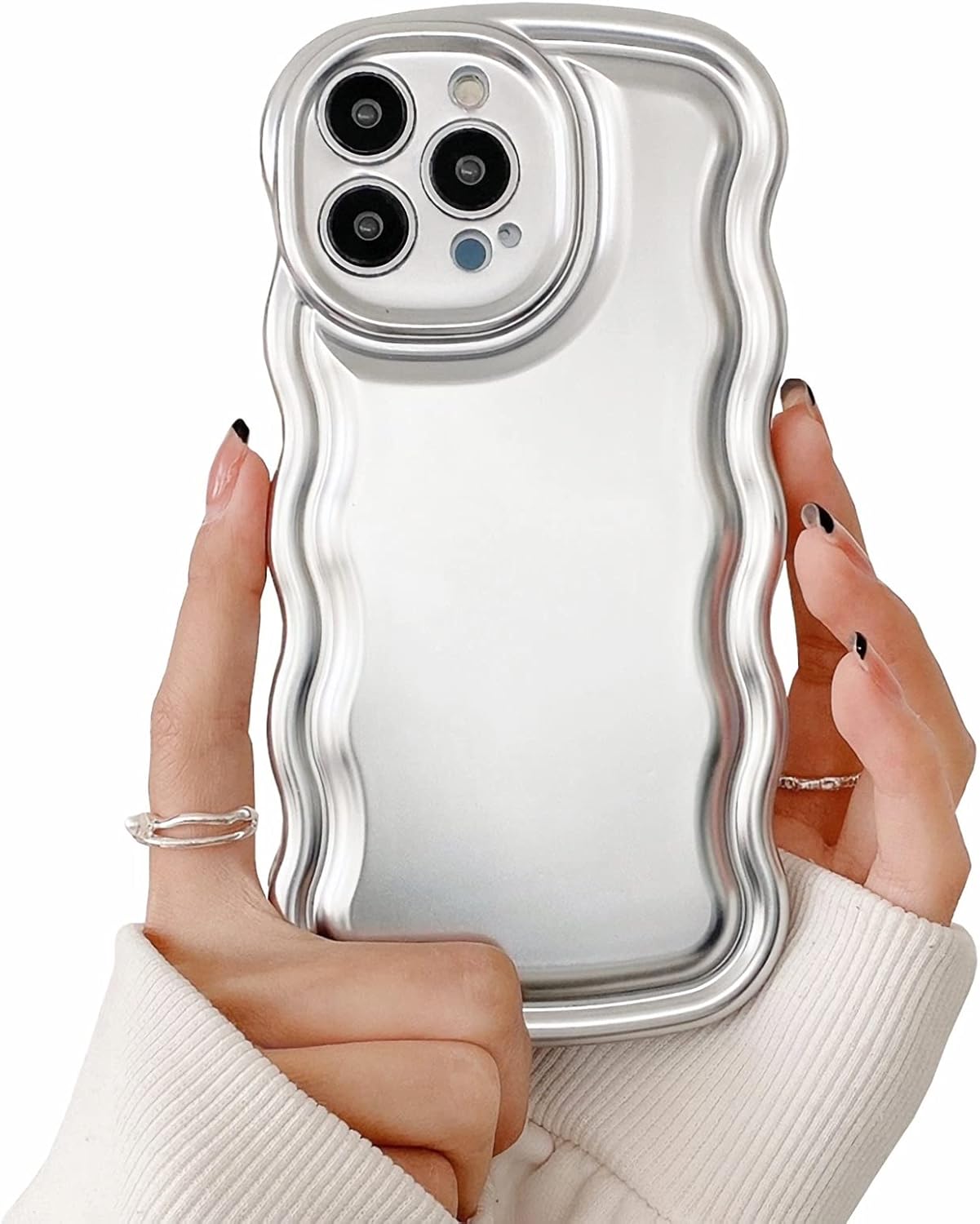 Amazon.com: Wlz for iPhone 15 Pro Max Case Curly Wave Frame Cute Design ...