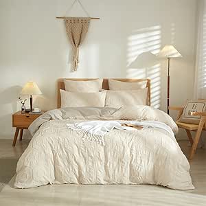 YASMENG 3Pcs Boho Light Taupe Tufted Duvet Cover Queen Set Beige ...