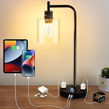 Upgraded Table Lamp, Fully Stepless Dimmable Desk Lamp with 2 USB ...