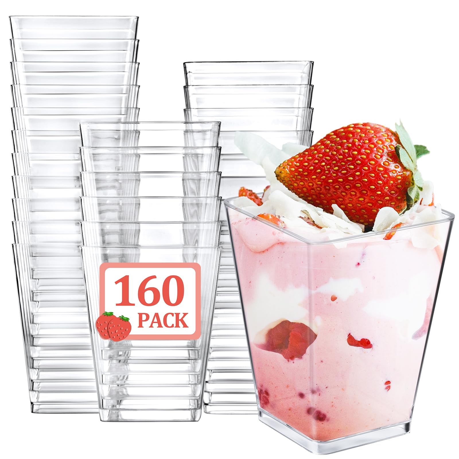 Eupako 160 Pack 5 OZ Plastic Mini Dessert Cups - Clear Small Parfait ...