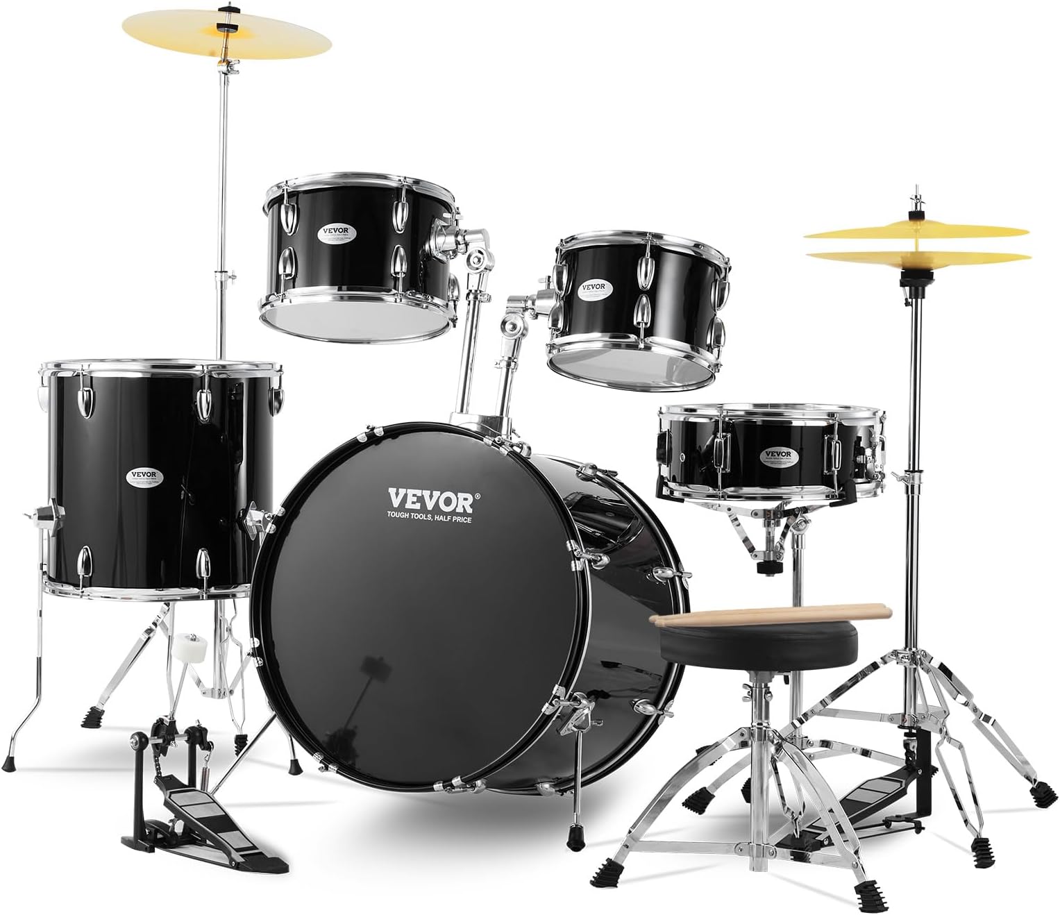 VEVOR Adult Drum Set, 5-Piece, 22 inches Complete Full Size Drum Kit ...