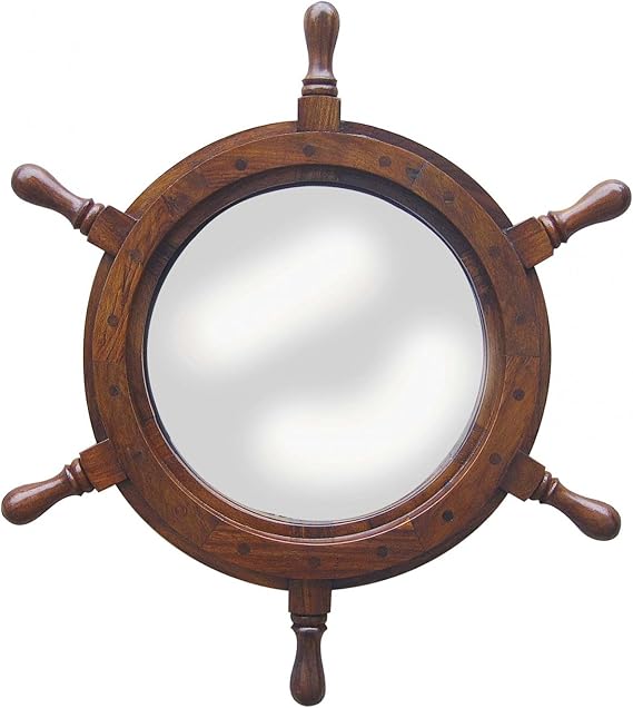 Wooden Ship Wheel, Mirror, Nautical Decoration, Gift : Amazon.co.uk ...