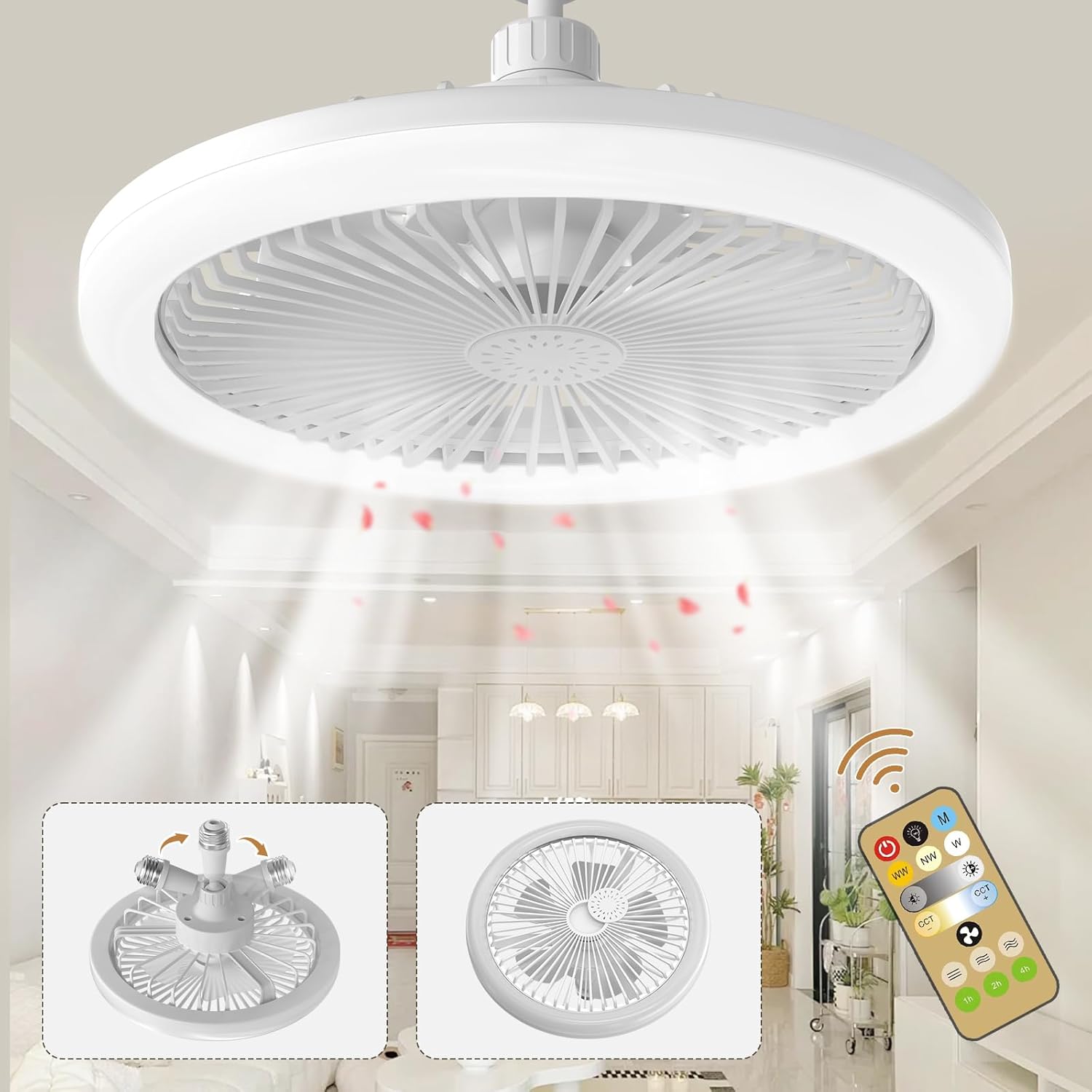 CLUGOJ Socket Fan Light Ceiling Fans with Lights and Remote,10" Indoor ...
