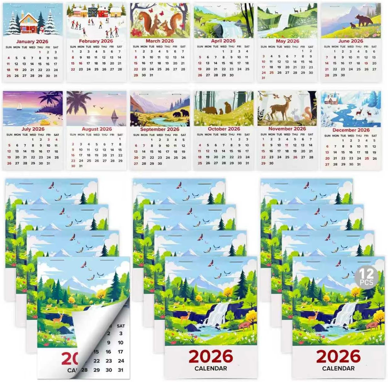 Amazon.com: 2026 Mini Calendar 12-Pack - Small Peel and Stick Monthly ...