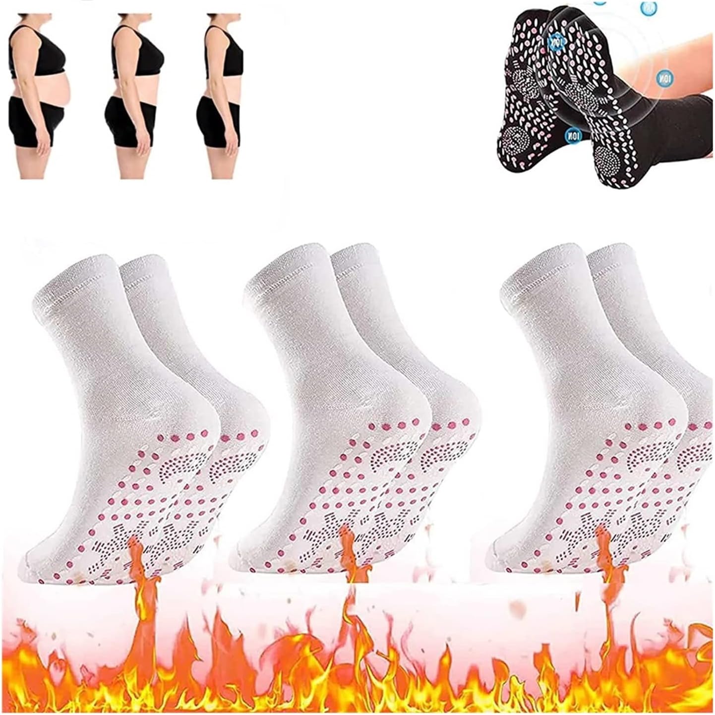 Amazon.com: 3 Pair Tourmaline Lymphvity Slimming Health Sock ourmaline ...