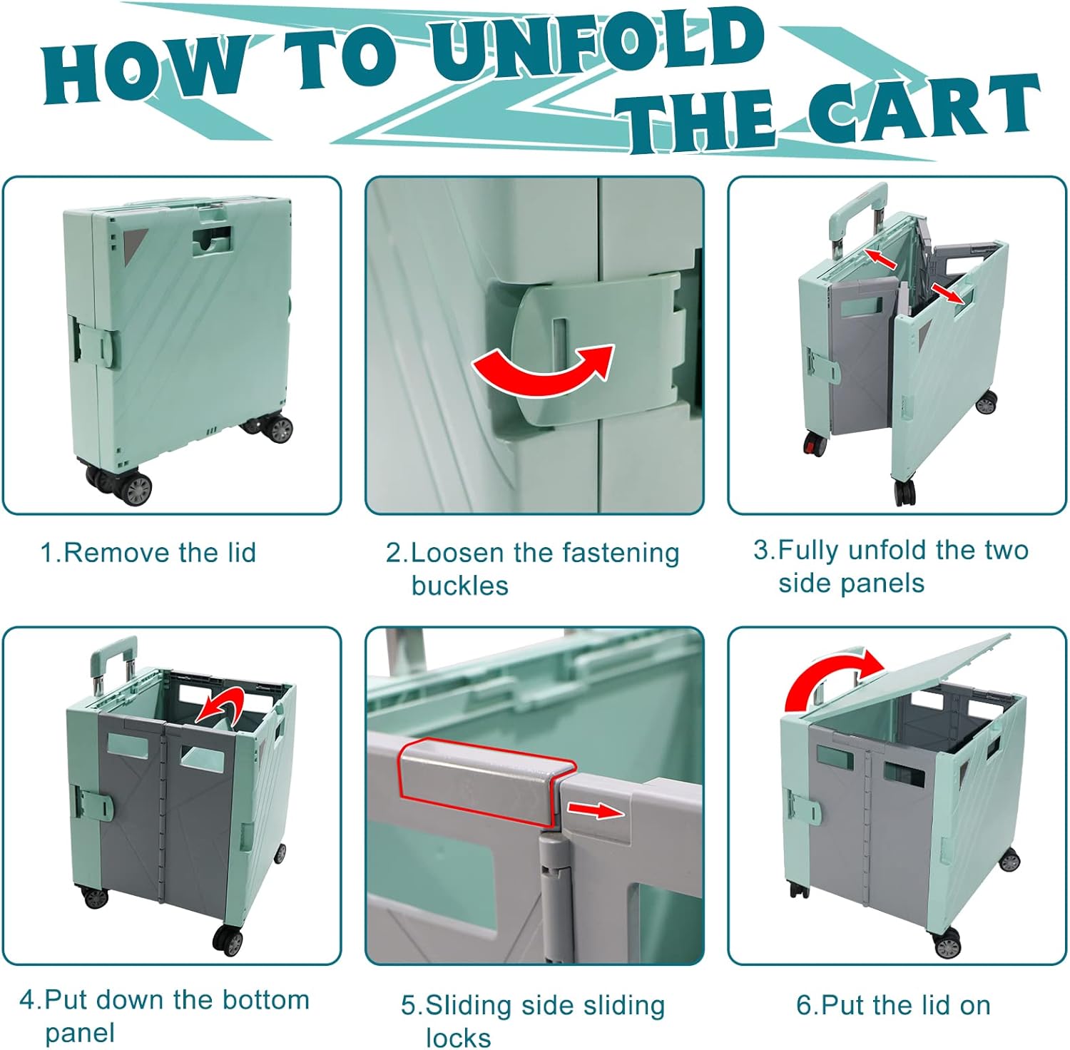 Buy NAIZEA Foldable Utility Cart, 4 Wheeled Rolling Crate Handcart ...