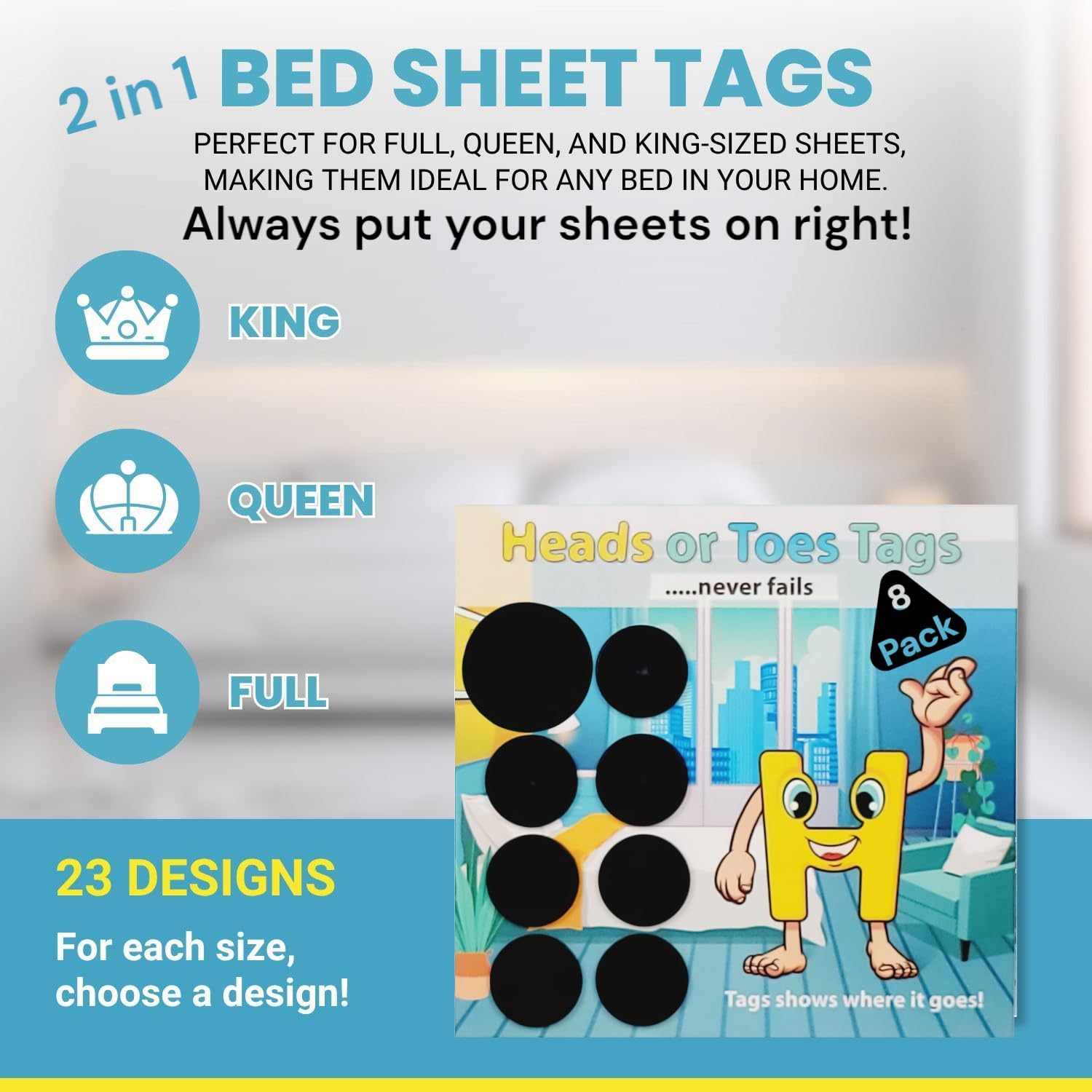 Amazon.com: [Full] SheetSnaps Bed Sheet Corner Labels – Know Which Way ...
