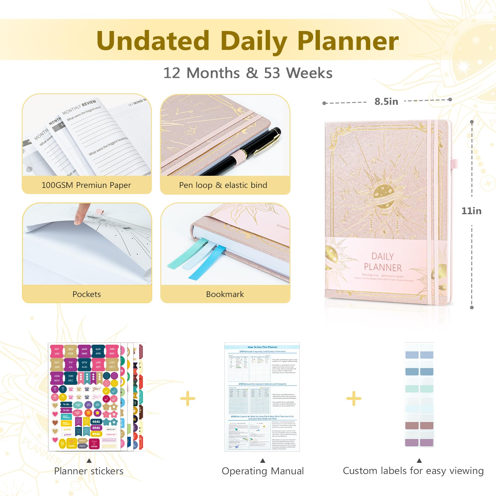 Snapklik.com : Undated Hourly Planner Weekly Monthly Planners 12 Months ...