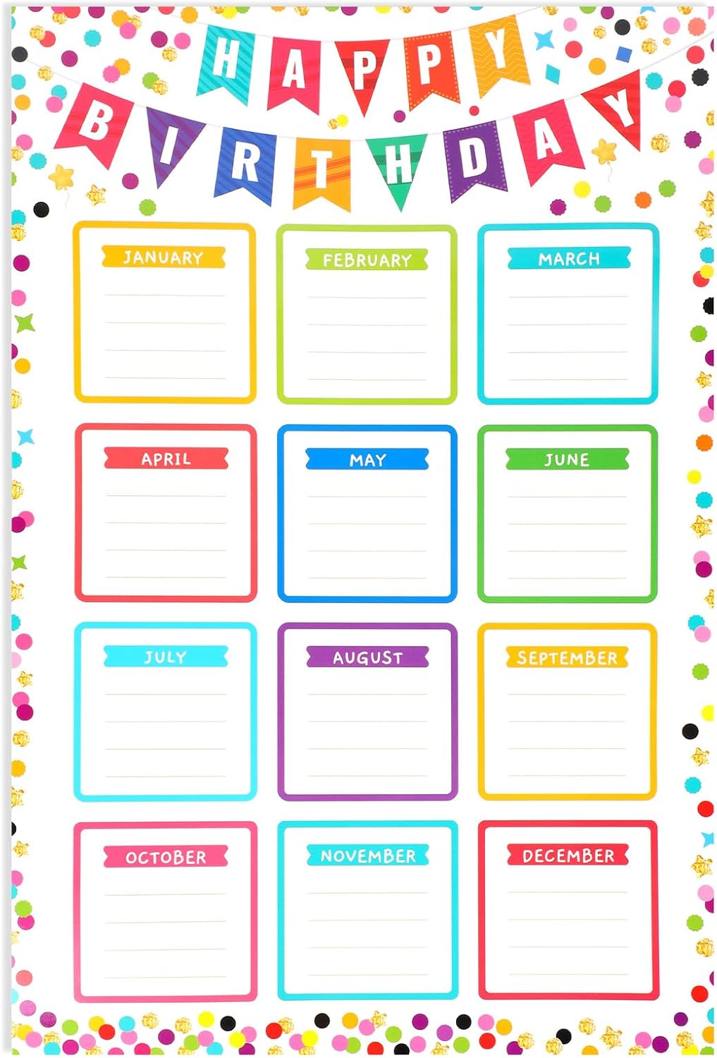 Amazon.com: Penitue Birthday Calendar Chart, Colorful Happy Birthday ...