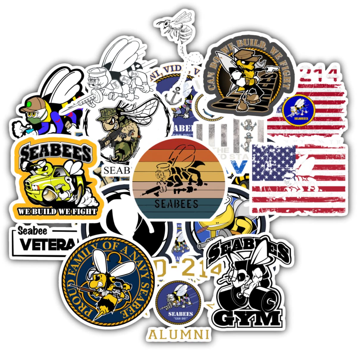 Amazon.com: 20 Pcs Stickers Packs Seabees Decal of Aesthetic Navy ...