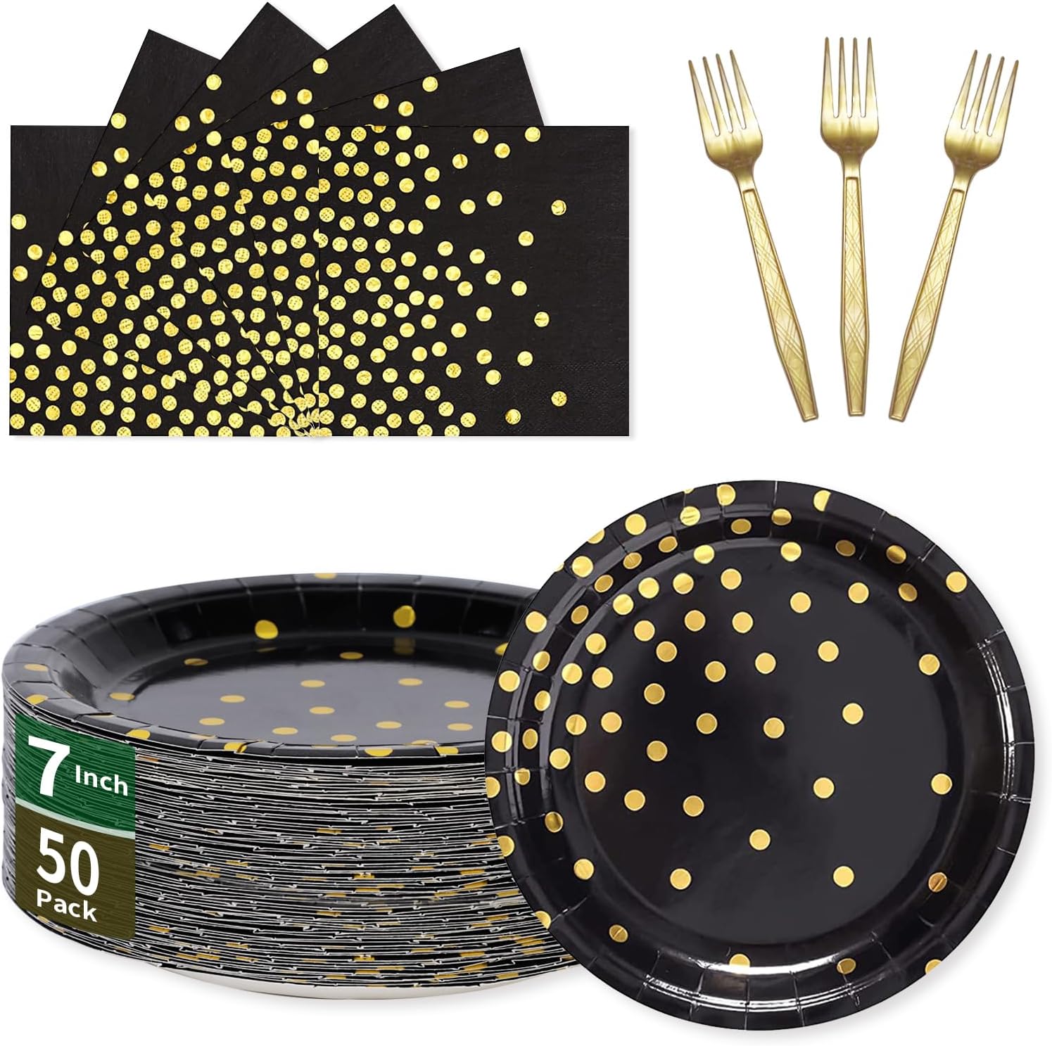 Amazon.com: Black Gold Paper Plates and Napkins Party Supplies-150PCS ...