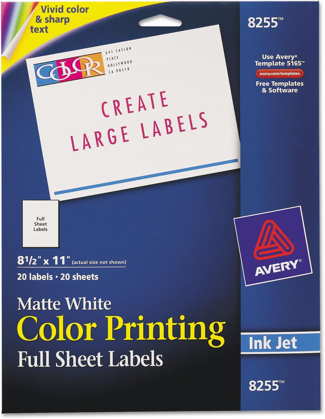 Avery Color Printing Labels for Inkjet Printers, Matte White, 8.5 x 11 ...