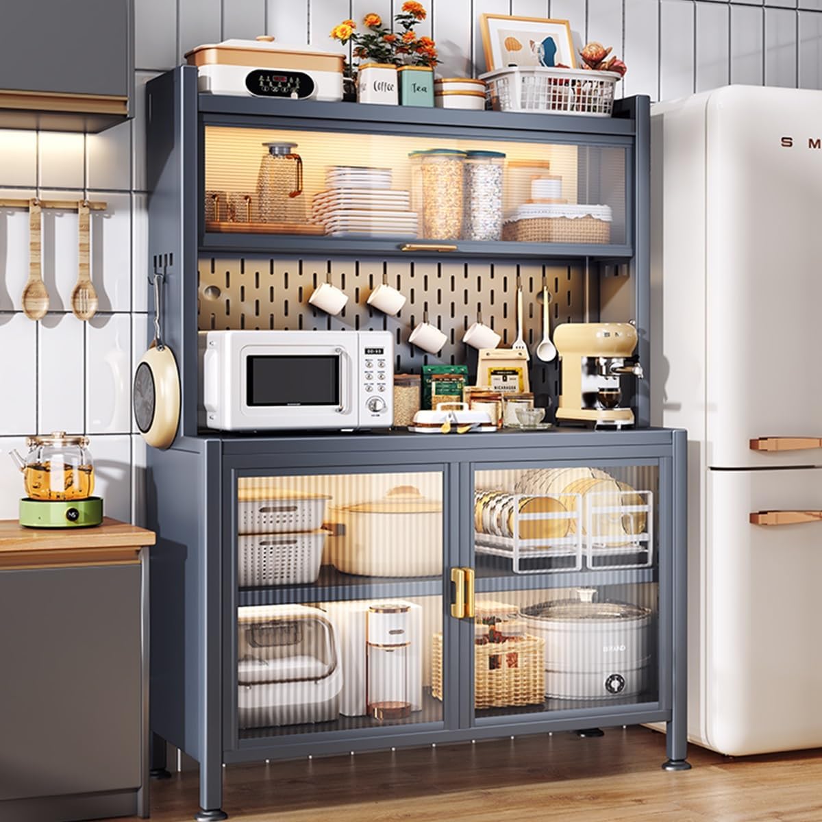 Amazon.com - 5 Tiers Kitchen Baker's Rack with Flip Door Cabinet ...