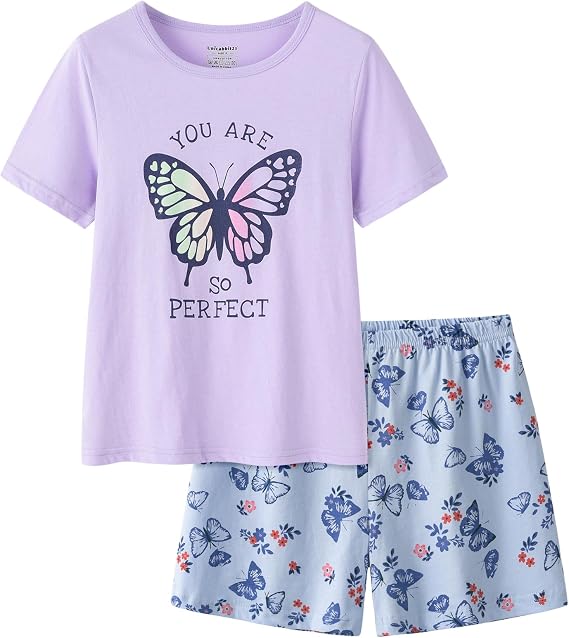 Amazon.com: UNICABBIT21 Purple Butterfly Summer Pajamas for Girls Big ...