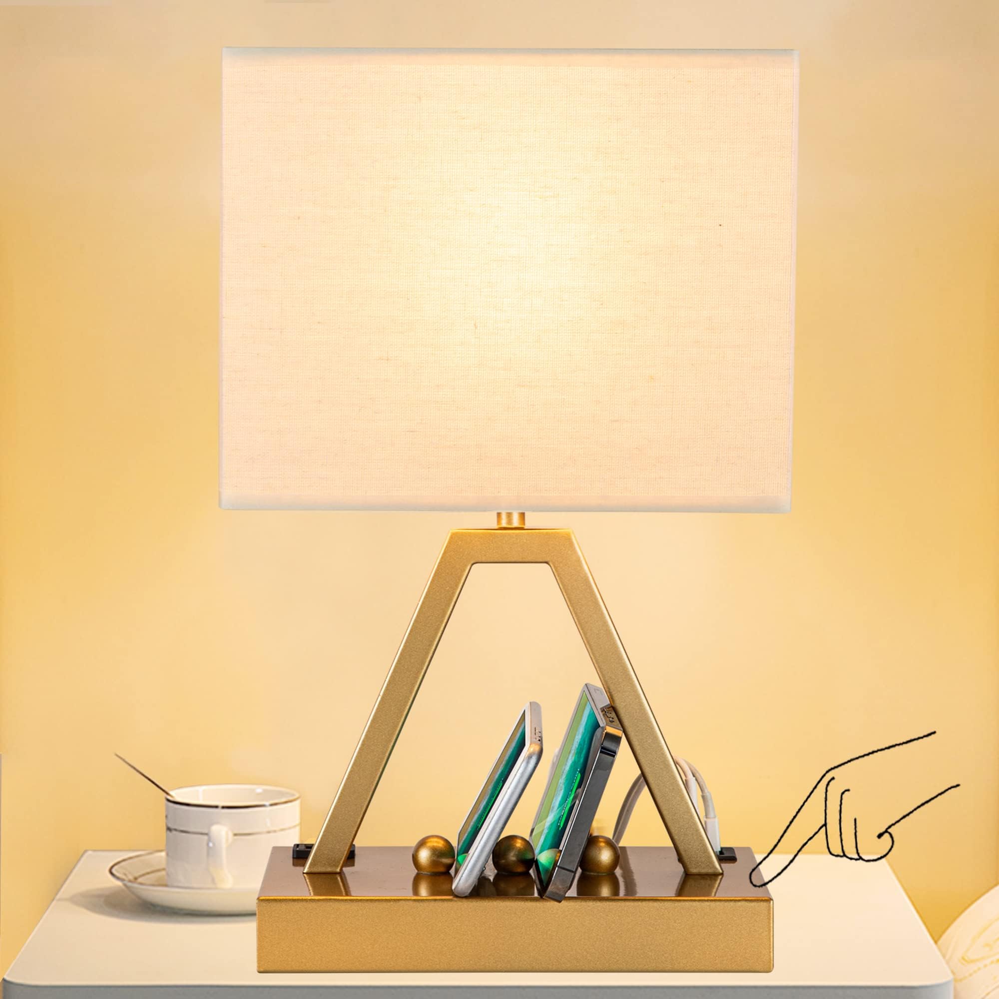 Briever USB Touch Control Table Lamp, 3-Way Dimmable Desk Lamp with USB ...