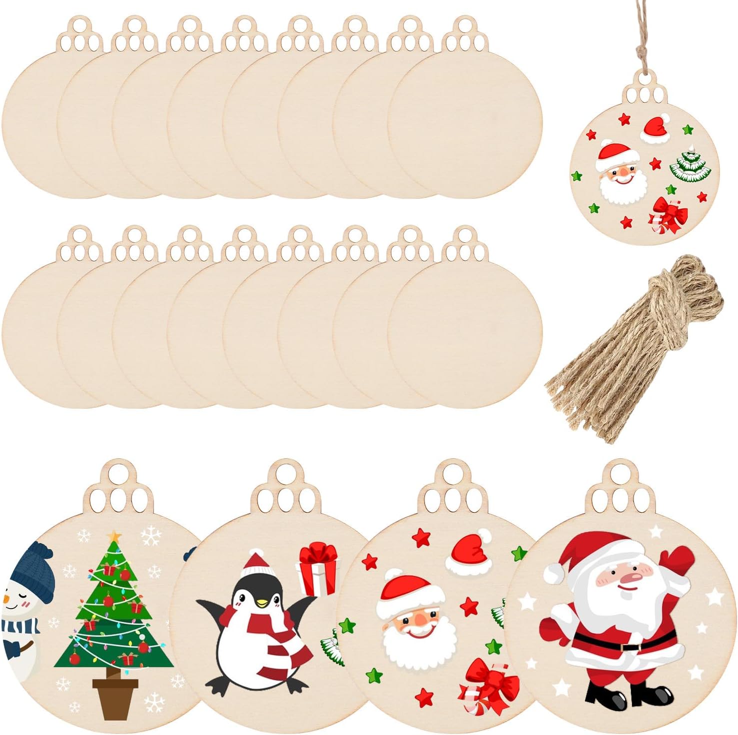 Unvtap 20PCS Wooden Christmas Ornaments, Round Bauble Blank Baubles ...