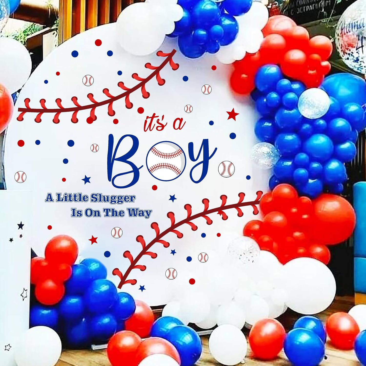Amazon.com: Baseball Theme Baby Shower Backdrop Decorations Gender ...