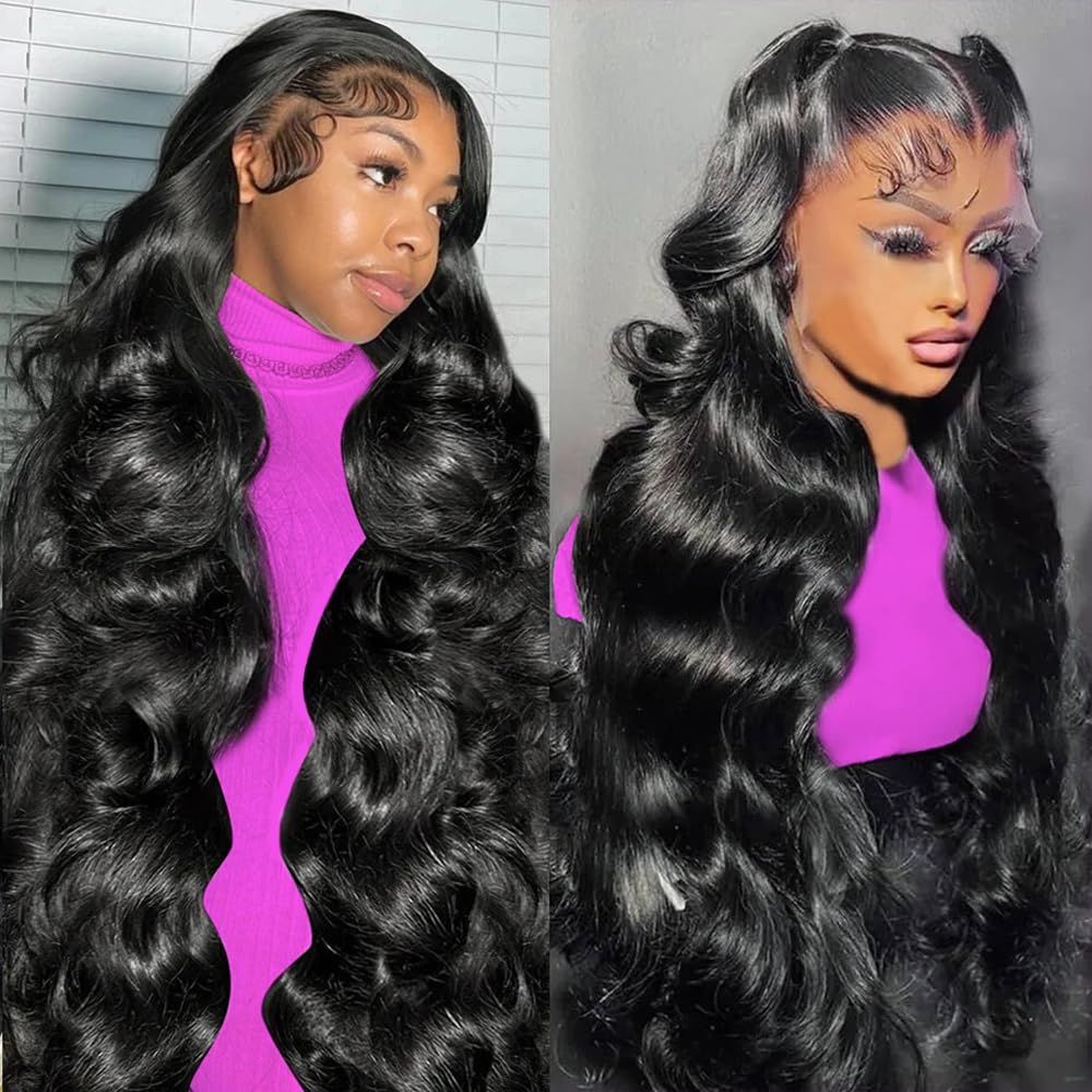 Amazon.com : 26 Inch Body Wave Lace Front Wigs Human Hair 180% Density ...