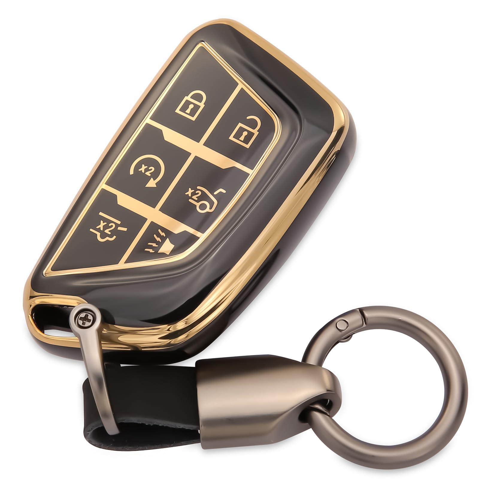 Amazon.com: LIANGYM for Cadillac Key Fob Cover with Keychain Metal Ring ...