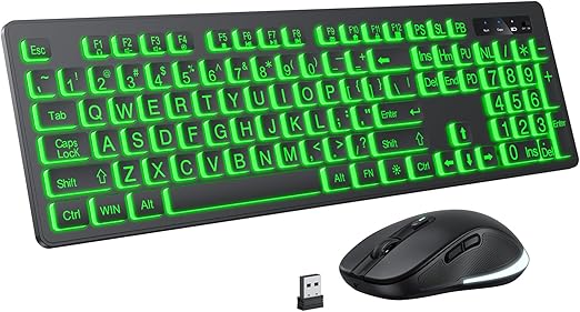 Amazon.com: Large Print Wireless Keyboard and Mouse - 7 Colors Backlit ...