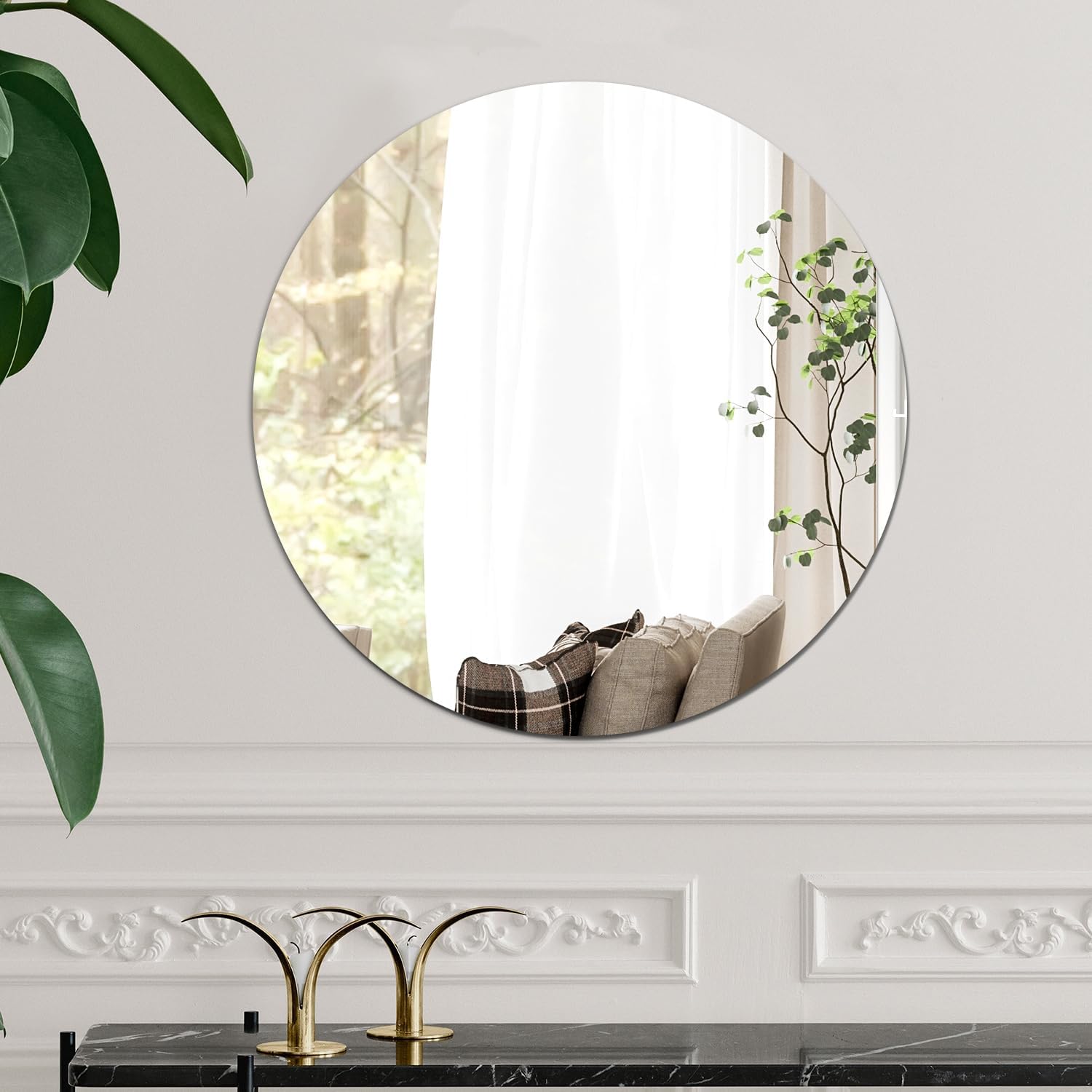 Frameless Round Mirror Stick on Hallway Mirror No DIY Complete Kit ...