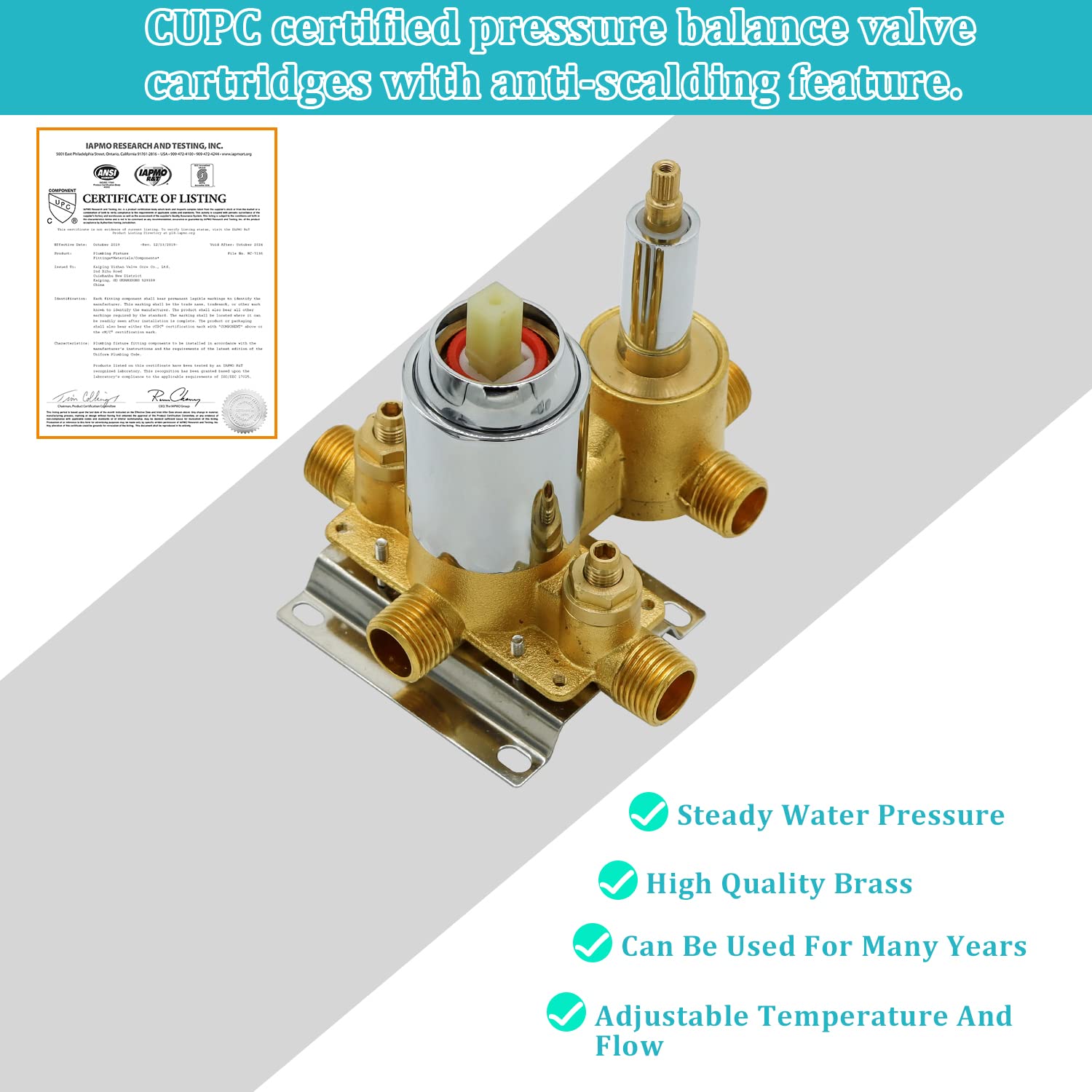 Backnets Solid Brass 3 Way Shower Diverter Valve Kit Round Pressure ...