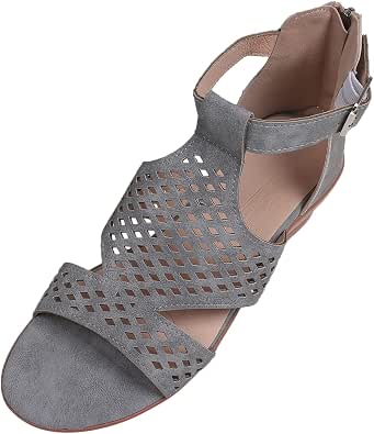Amazon.com | Size 11 Wide Sandals for Women Zip Back Hollow Out Wedge ...
