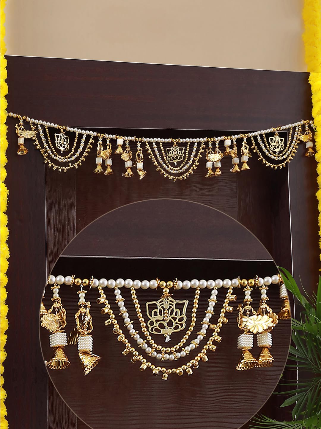 Buy TIED RIBBONS 40 Inch Golden Peacock Ganesha with Bells Toran ...