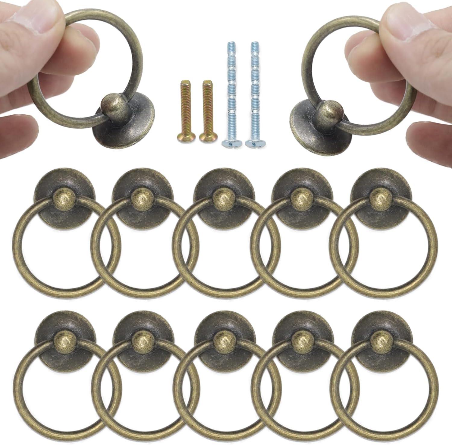 Joyangy 12pcs Bronze Round Ring Cabinet Drawer Pulls, Zinc Alloy ...