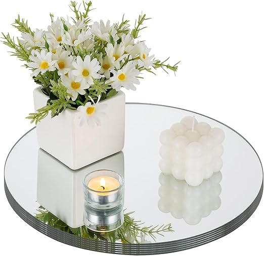 NUPTIO Round Mirror Plate Centrepieces 30cm: 6 Pcs Glass Candle Plates ...