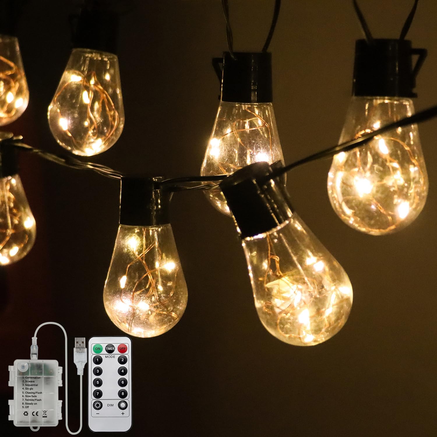Amazon.com: Lights4fun, Inc 14ft Battery Operated 15 LED Hanging Bulb ...