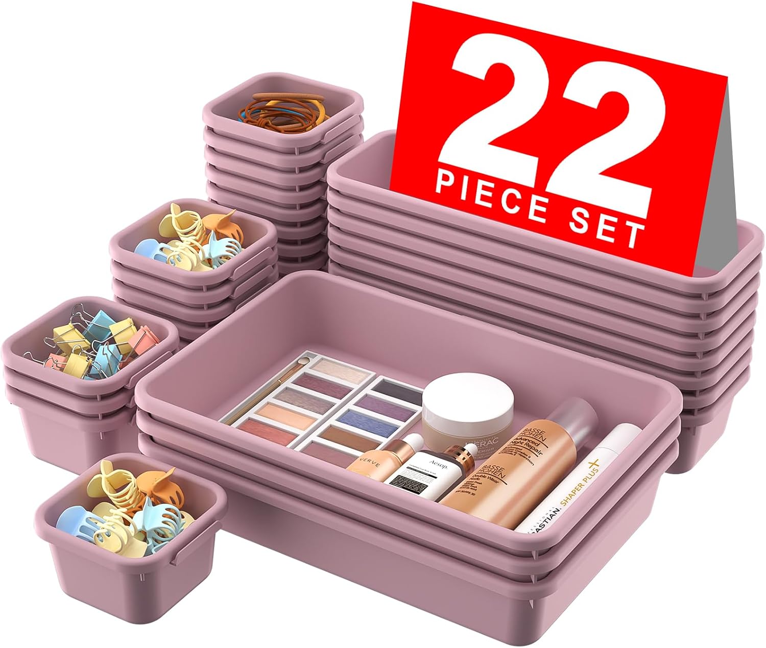Amazon.com: A-LuGei 【𝟮𝟮𝗣𝗖𝗦】 Plastic Lilac Desk Drawer Organizer ...