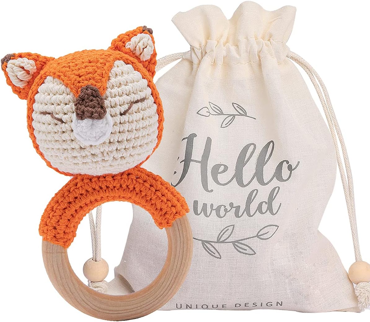 Amazon.com: Wooden Baby Rattle Toy - Deluxe Handcrafted Wooden Bunny ...