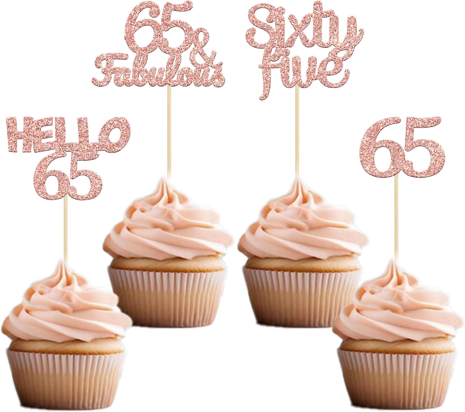 Gyufise 24 Pack Glitter 65th Birthday Cupcake Toppers Hello 65 Sixty ...