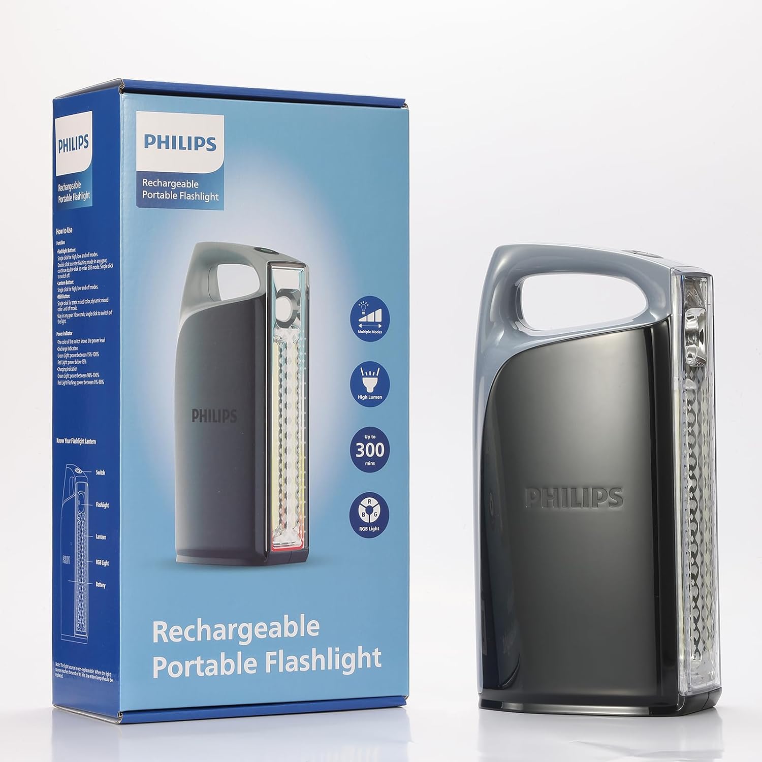 PHILIPS Portable Emergency Lantern, 10W Torch Light Rechargeable, 3-in ...